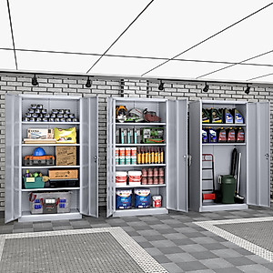 Superday 71" Lockable Steel Storage Cabinet, Locking Metal Storage Cabinets, Grey Metal Cabinet with 2 Doors and 4 Adjustable Shelves for Garage, Home Office, Classroom, File, Easy Assemble