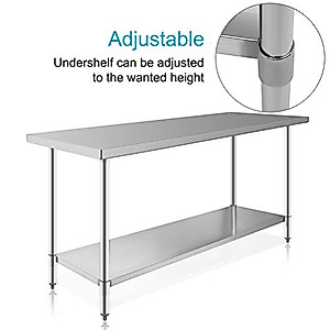 Cuilvu Stainless Steel Table 72" x 24" Commercial Work Table Outdoor Food Table Kitchen Table BBQ Prep Table for Garage, Restaurant,Hotel,Home, Warehouse, and Kitchen Silver
