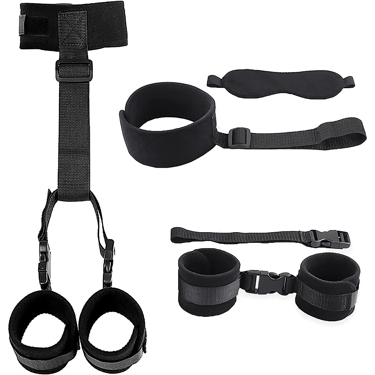 BDSM Neck to Wrist Restraints Bondage Set - Behind Back Handcuffs Collar with Blindfold Adjustable Bondage Set Bed SM Games Play Sex Toys for Couples