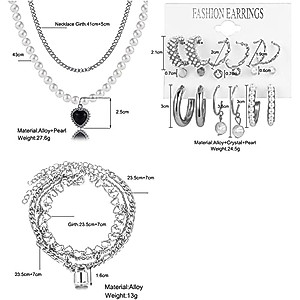 CONGYING 46 Pcs Gold Jewelry Set with 11Pcs Necklace, 11 Pcs anklet and 18 Pcs Earring Ear Cuff,6Hoop Earrings for Women Girls, Fashion Indie Costume Jewerly Pack for Anniversary Christmas Party Gift