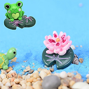 14 Pcs Mini Frogs and Lotus Leaf Easter Cupcake Toppers, Animals Model Fairy Garden Frog Miniature Figurines Moss Landscape DIY Terrarium Crafts Ornament Accessories Outdoor Decor