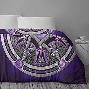 Bedding Sheet Bed Sets, Purple Wicca Wiccan Star Pentagram Pentacle Soft 3-Pieces Duvet Cover Set Comfy 1 Comforter Cover & 2 Pillowcases for All Season Full(79"×90")