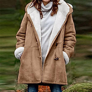 Plus Size Winter Coats for Women 2024 Warm Sherpa Fleece Lined Distressed Jackets Hooded Parka Faux Suede Pea Coat Outerwear, women coats winter clearance women's winter jacket, Brown 3x