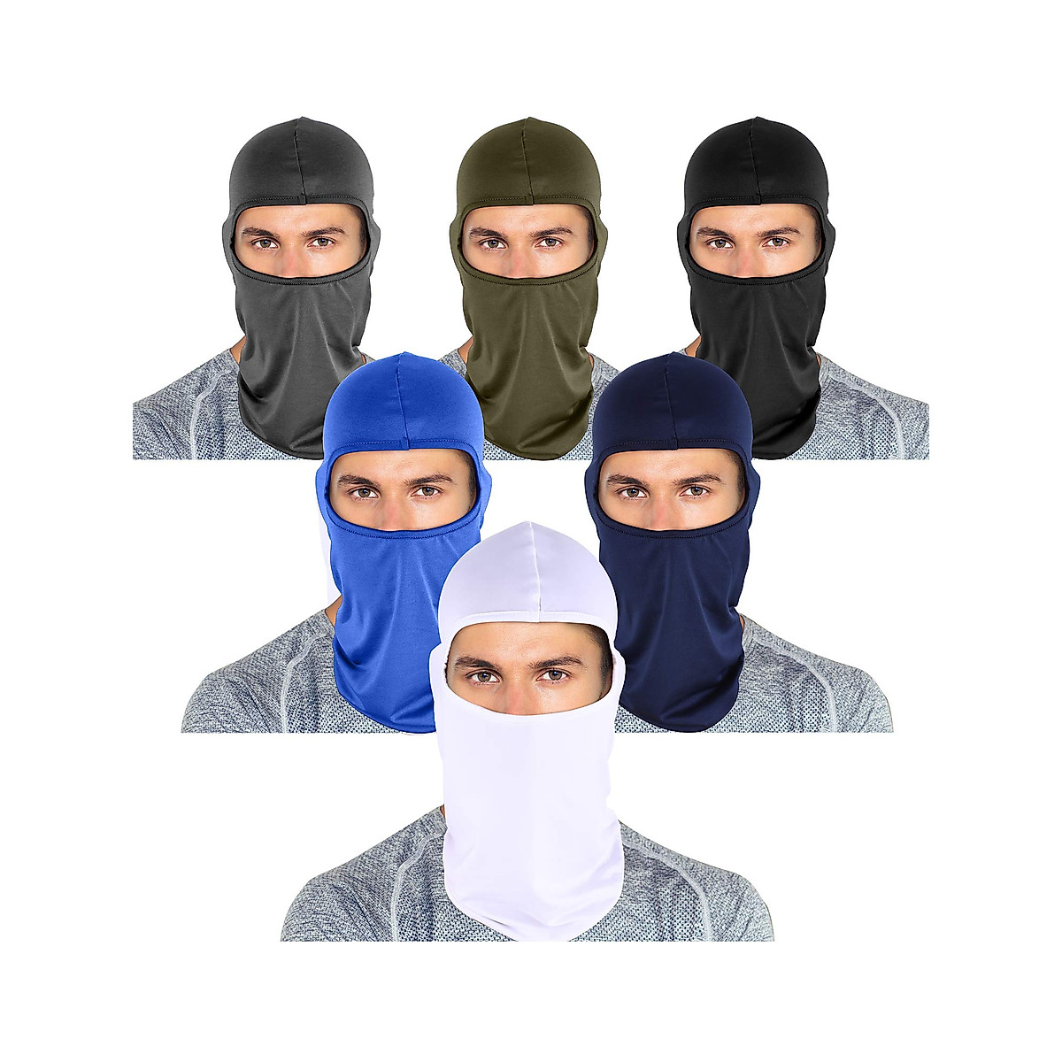 SATINIOR 6 Pieces Ski Mask Full Face Cover UV Sun Protection Balaclava Summer Ice Cooling Neck Gaiter for Men Outdoor Cycling(Black, Dark Grey, Navy Blue, White, Army Green, Royal Blue)
