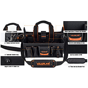 19-POCKETS Tool tote, Tool bag organizer, Electrician tool bag, HVAC tool bag, Tool caddy, Tool bags for electricians, Tool tote bag w/socket organizer tool boxes, Electrical and maintenance tool bag