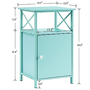 VECELO Tall Side Storage, Large Capacity Bedside Nightstand for Living Room, Bedroom,Office,Easy to Assemble,Set of 2, End Table with Cabinet, Teal