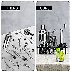 Farafox Cocktail Shaker Set Bartender Kit,23 PCS Bar Tool Set with Acrylic Stand, Professional Bar Tools for Drink Mixing, Home, Bar, Party (Include 4 Whiskey Stones)