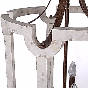 LOG BARN Farmhouse Chandelier, 5-Light Lantern Chandelier for Foyer, Kitchen Island, Dining Room, Weathered White Wood, 16.5’’ W