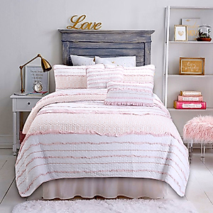Cozy Line Home Fashions Pretty in Pink Girly Ruffle Stripped 100% Cotton Reversible Quilt Bedding Set, Coverlet, Bedspread (Pink Princess, Twin - 2 Piece: 1 Quilt + 1 Sham)