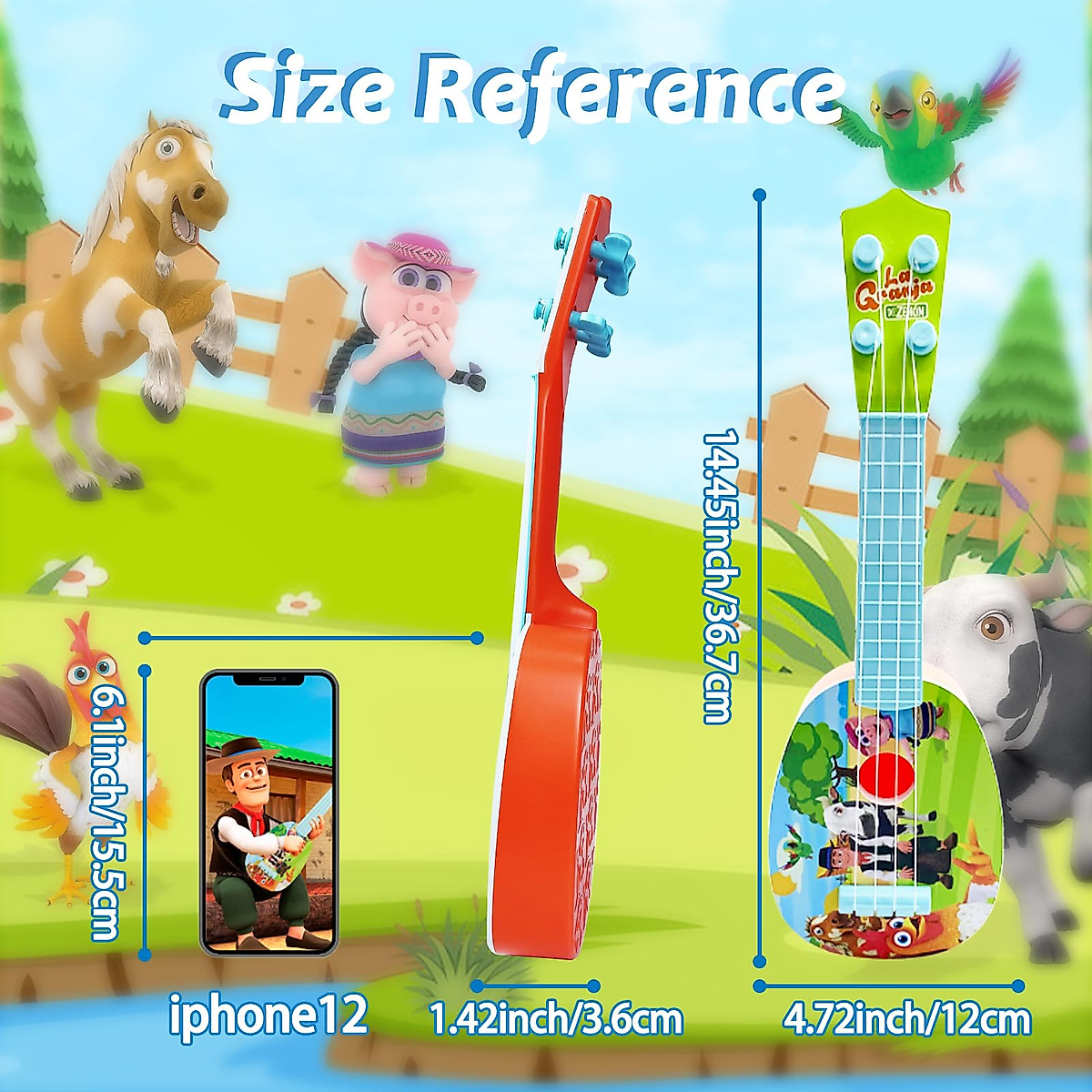 La Granja de Zenon 15" Inch Kids Ukulele Guitar Toys with 4 Strings Keep Tones,Kids Ukulele for Beginner,Mini Ukulele Guitar Musical Instruments Educational Learning Toys for Toddler 1-3 Year Old Kids