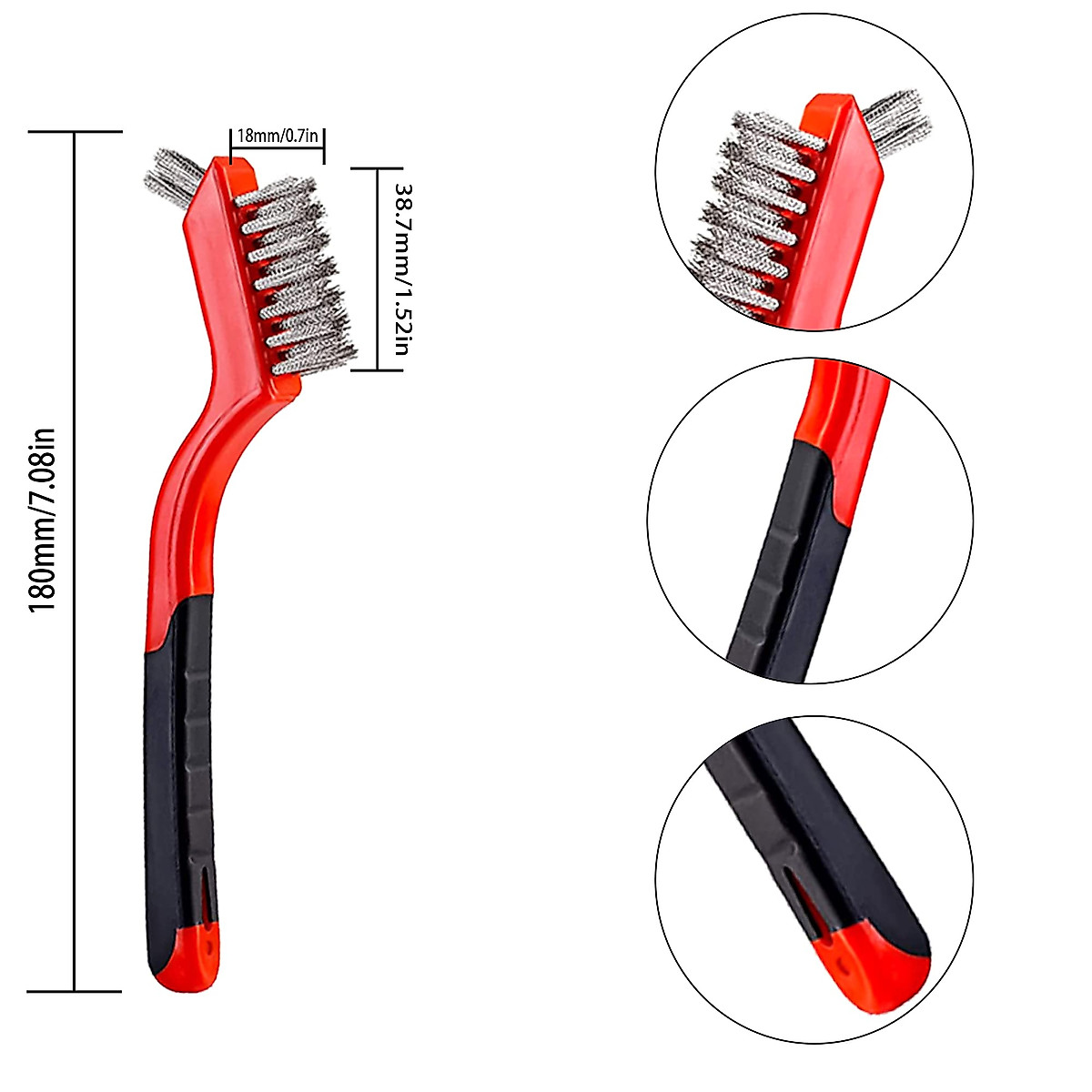 Wire Scratch Brush Set Soft Grip for Rust, Dirt & Paint Scrubbing with Deep Cleaning (18, 18PCS - Stainless Steel Wire)