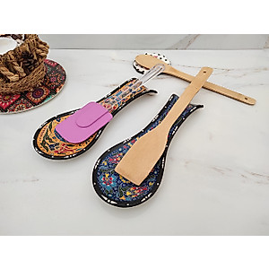 Ayennur Turkish Ceramic Spoon Rest for Stove Top Set of 2-Spoon Holder for Countertop,Kitchen Decor for Counter-Handmade Dishwasher Safe