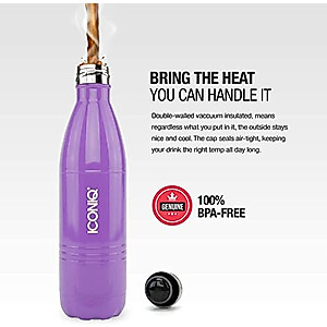 ICONIQ Stainless Steel Vacuum Insulated Water Bottle with Pop Up Straw Cap | 25 Ounce | Gloss Blue + Purple