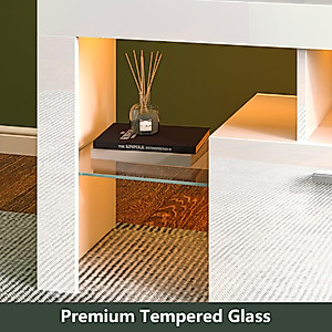 Clikuutory Modern LED 63 inch Long TV Stand with Large Storage Drawer for 50 55 60 65 70 75 Inch TVs, White Wood TV Console with High Glossy Entertainment Center for Living Room, Bedroom, White