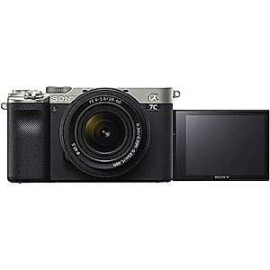 Sony Alpha a7C Mirrorless Digital Camera with 28-60mm Lens (Silver) ILCE7CL/S + 4K Monitor + Headphones + Pro Mic + 2 x 64GB Memory Card + 3 x NP-FZ-100 Battery + Corel Photo Software + More (Renewed)