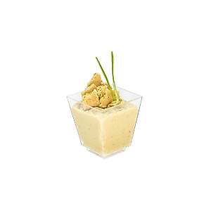 Oasis Creations Square Mini Dessert Cup - 3.5 ounce - 50 Count - Lids & Spoons Included - Clear Plastic - Appetizer Cup - Parfait Cup - Dessert Cup -Disposable or Reusable (50 Pack)