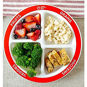 Health Beet Choose MyPlate Portion Plate for Kids, Toddlers - Kids Nutrition Plates with Dividers Plus Dairy Bowl from (English language, Plate with Dairy Bowl)