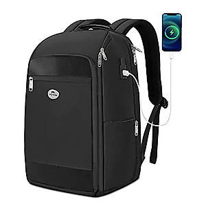 MATEIN Backpack for Travel, Waterproof Expandable Carry on Backpack for Men with USB Charging Port & Wet Bag, Extra Large TSA 17 Inch Laptop Backpack Business Work Computer Bag Flight Approved, Black
