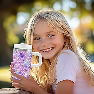 Mermaid Gifts for Women Girls, Mermaid Tail Tumbler with Handle and Straw 14 oz, Stainless Steel Mermaid Cups Mug, Mermaid Stuff, Mermaid Decor for Mermaid Lover for Birthday Valentines Day