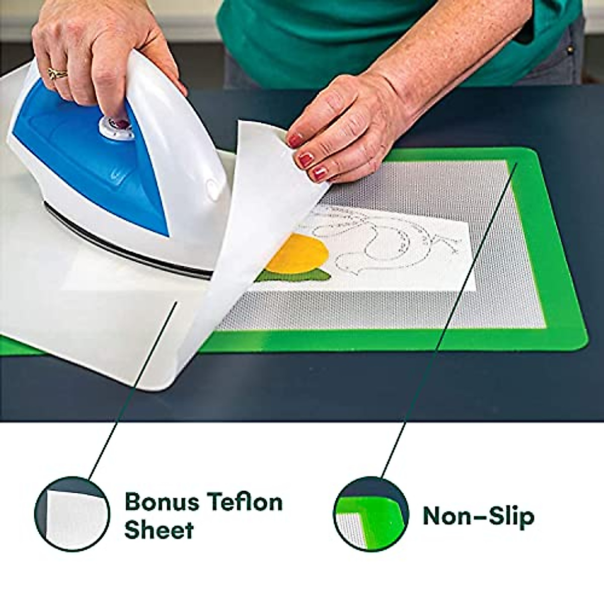 Precision Fusing Mat (17" x 17") Includes Non-Slip/Nonstick mat with See-Through Design for Appliqué Creation, and Bonus Teflon Coated Pressing Sheet!