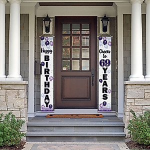 LASKYER Happy 69th Birthday Purple Door Banner - Cheers to 69 Years Old Birthday Front Door Porch Sign Backdrop,69th Birthday Party Decorations.