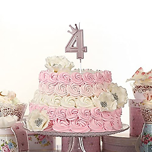 AIEX 3inch Birthday Number Candle, 3D Candle Cake Topper with Crown Cake Numeral Candles Number Candles for Birthday Anniversary Parties (Rose Gold; 1)