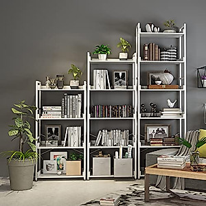 4NM Open Shelf 5-Tier Industrial Bookshelf Storage Shelves Vintage Bookcase Standing Racks for Home Office Pantry Closet Kitchen Laundry - All White