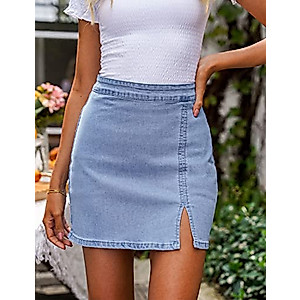 luvamia Jean Skirt for Women With Slit High Waisted Bodycon Stretch Pencil Mini Short Denim Skirts High Waisted Skirts for Women Skirt With Slit Denim Skirt Women Azure Mood Size Large Size 12 Size 14