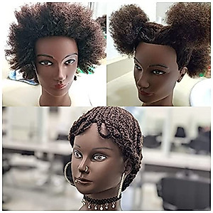 African Mannequin Head with 100% Human Hair Mannequin Head Curly Cosmetology Manican Mannequins Heads with Stand for Display Practice Braiding Styling Training Head Hair Styling