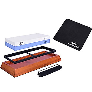 Best Whetstone Knife Sharpener Kit | 1000/6000 Grit Knife Sharpening Stone & Honing Stone | NonSlip Bamboo Base | Angle Guide, MicroFiber Polishing Cloth, & How to Sharpen a Knife eBook