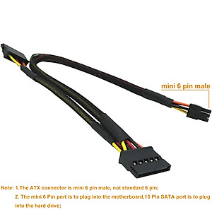 COMeap SATA Power Cable for Dell Inspiron 3653 3650 Series, SATA 15 Pin x2 to Mini 6 Pin ATX Adapter Compatible Part No. GP2JM 13-inch(33cm)