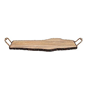 Creative Co-Op Mango Live Edge Wood Slab Serving Tray with Copper Finish Handles Cutting Board, 24" x 12.5", Natural