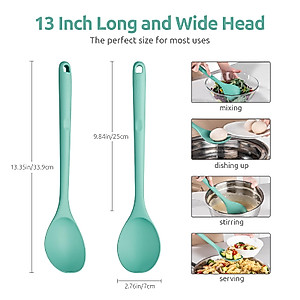 13.3" Solid Cooking Spoon: U-Taste 600ºF Heat Resistant Kitchen Mixing Spoon, Food Grade Nonstick Long and Large Rubber Soup Utensil for Serving, Stirring, Basting, for Pot Cookware (Aqua Sky)
