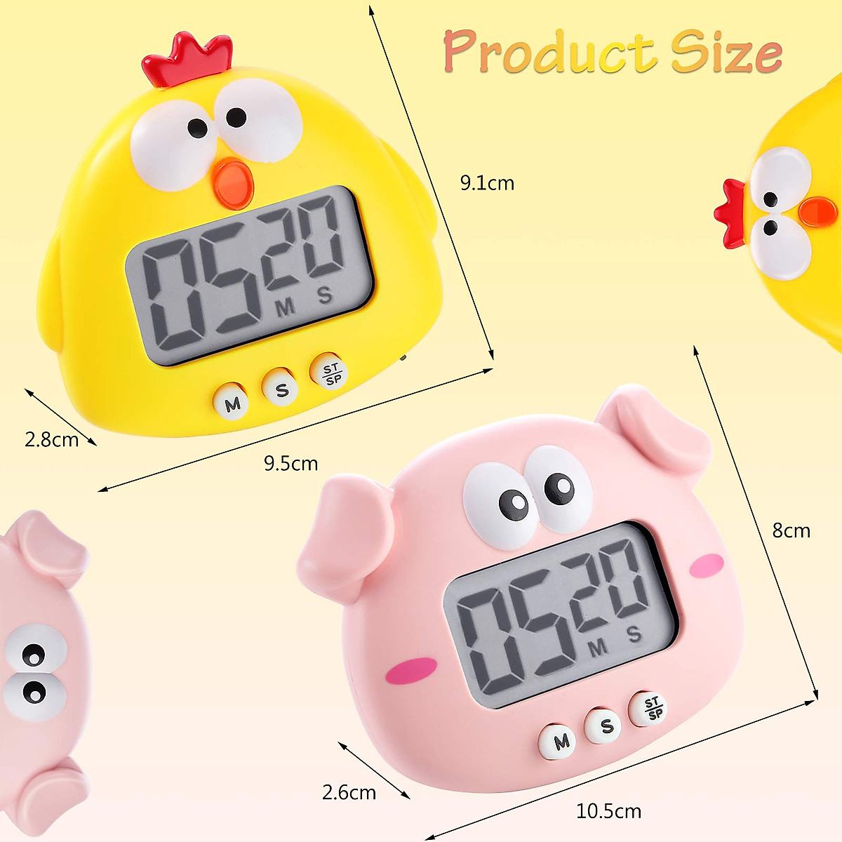 2 Pieces Kitchen Timer Magnetic Animal Digital Countdown Timer Kid Timers LCD Display Cute Cartoon Timer for Kitchen Cooking Bake Accessories Sport Game Classroom