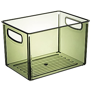 Elysolpluv Acrylic Storage Box 3 Pieces (Large, Medium And Small), Grocery Storage Box With Handle, Suitable For Refrigerator, Kitchen And Countertop Storage. (Green)