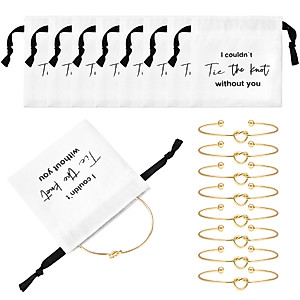 CEELGON 16 Pcs Jewelry Pouch Bridesmaid Gifts Set of 8 Linen Cotton Small Drawstring Bags & Bridesmaid Knot Bracelet Jewelry Packaging Bridesmaid Proposal Gift Bridal Party Favors Gifts (Gold)