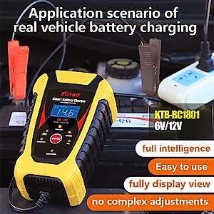 KATBO Battery Charger 12V 6A 6 Volt 2A Trickle Battery Charger Maintainer Float Charger for Motorcycle Car Boat Marine Lawn Mower ATV Toy Lead Acid,AGM, Gel,STD,SLA (Yellow)