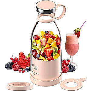 Marty Champ Portable Blender, Personal Size Blender for Juice, Shakes, and Smoothies, Wireless Charging with Four Blades, Mini Blender Travel Bottle (PINK)