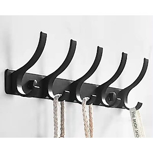 Hook Hanger with 5 Heavy Duty Metal Hooks for Hanging Coats Towels Hats Clothes, Suitable for Bedroom,Kitchen,Restroom,Bathroom Etc,Wall Mounted,Black
