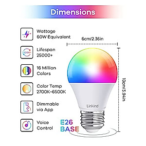 Linkind Smart Light Bulbs, Smart Bulb That Work with Alexa & Google Home, LED Light Bulbs Color Changing, A19 E26 WiFi Light Bulb Dimmable (Retro)