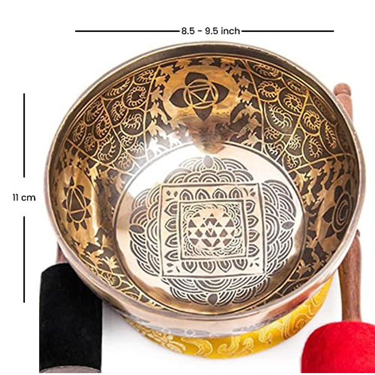 Large Tibetan Singing Bowl Set - 8.5" Master Healing Grade For Sound Bath Chakra 7 Metal Meditation Yoga By Himalayan Bazaar