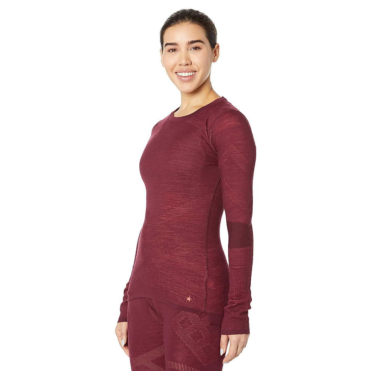 Smartwool Women's Intraknit Thermal Merino Wool Base Layer Crew (Slim Fit), Black Cherry, Large