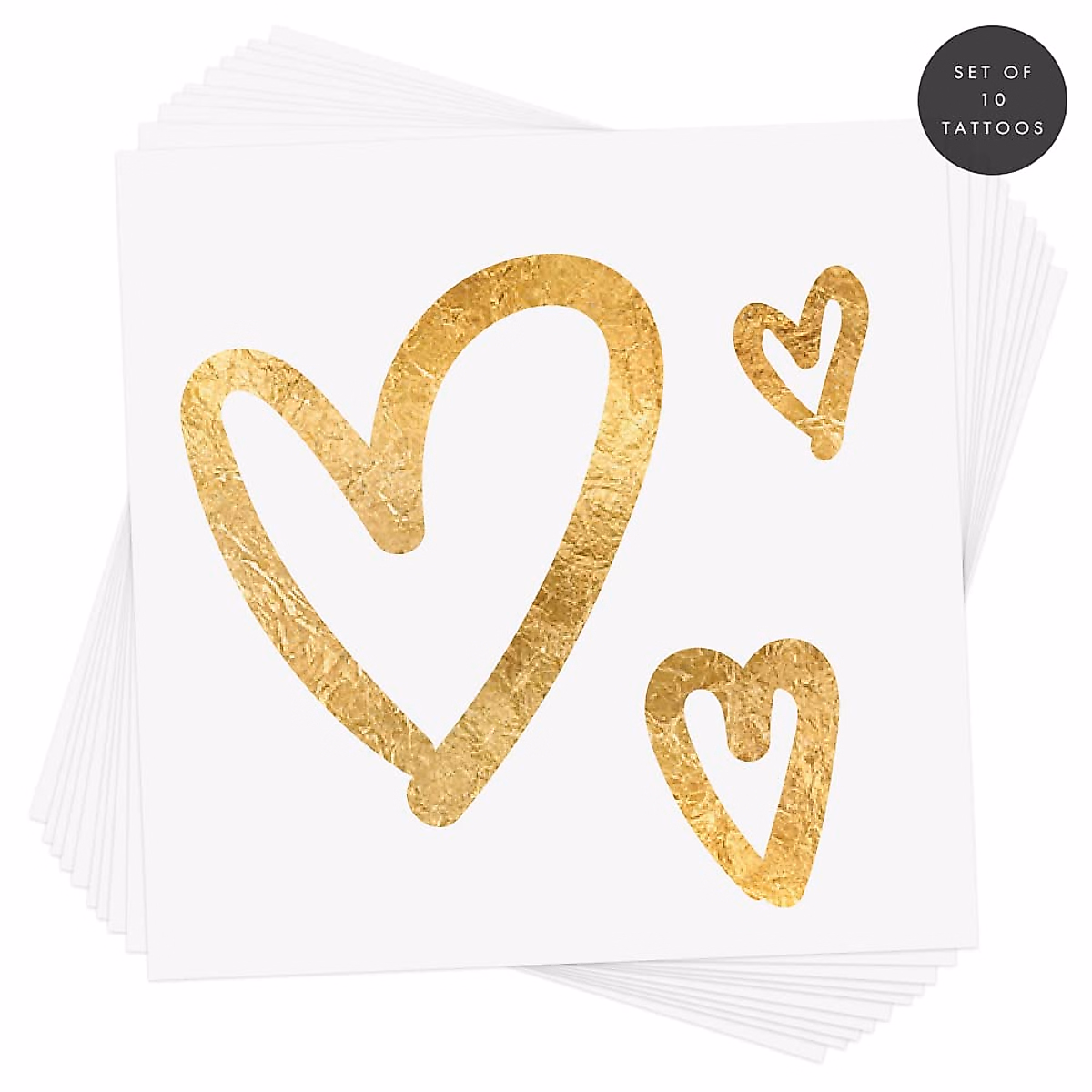 CLASSIC HEARTS set of 10 premium waterproof metallic gold foil temporary Flash Tattoos - Party Favors, Party Supplies, wedding, wedding shower, bride, bachelorette, hearts