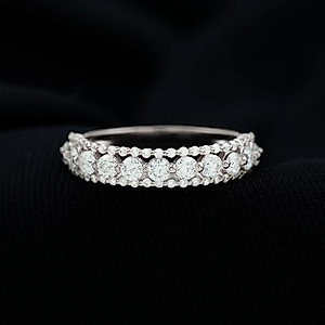 Rosec Jewels Certified Moissanite Wedding Band Ring for Women, Lab Grown Diamond Moissanite Half Eternity Ring (D-VS1 Quality), 14K White Gold, Size:US 8.00