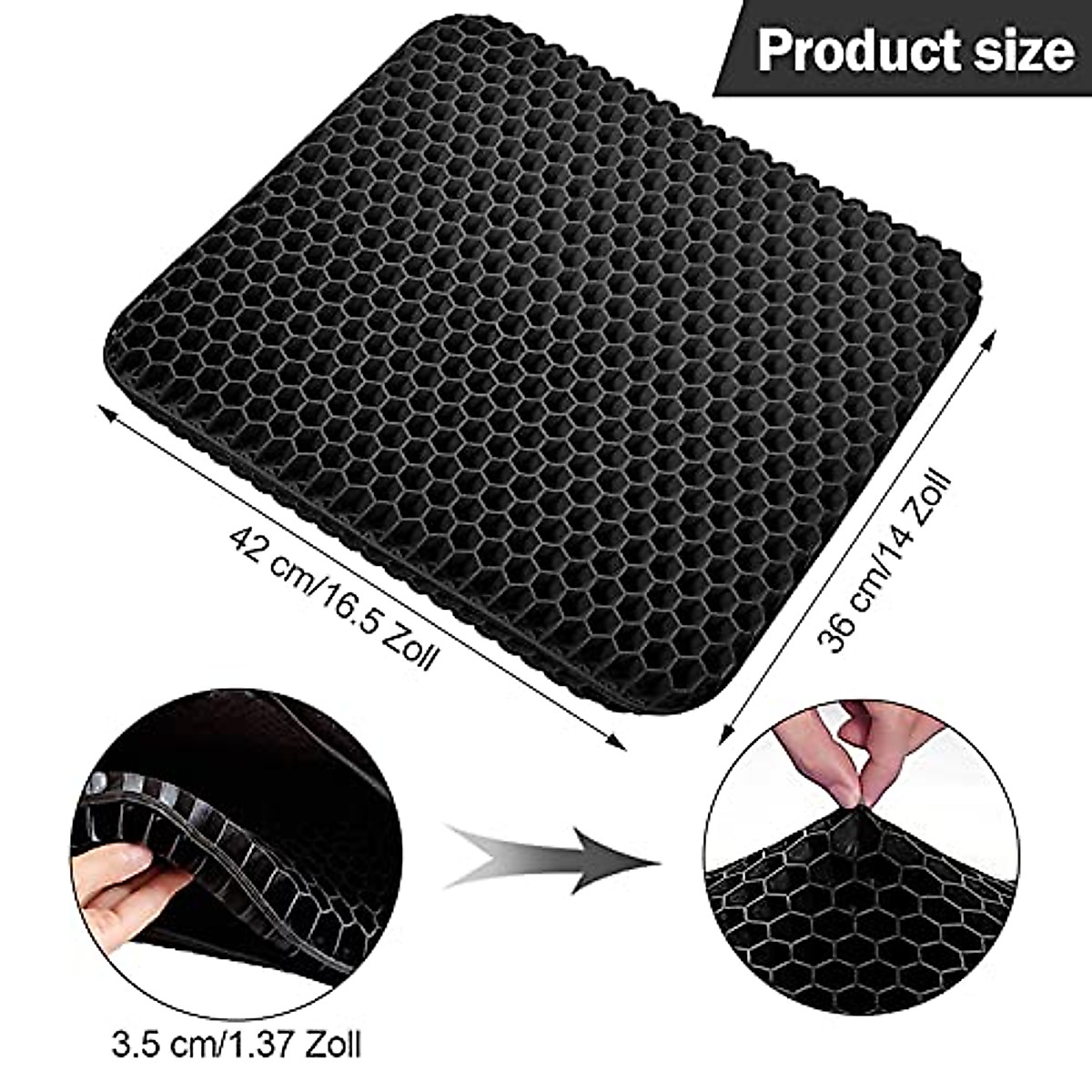 LMLMA Gel Chair Cushions,Cooling seat Cushion Honeycomb Design Super Breathable Cushion for Summer Home Office Chair Car Wheelchair (Black)