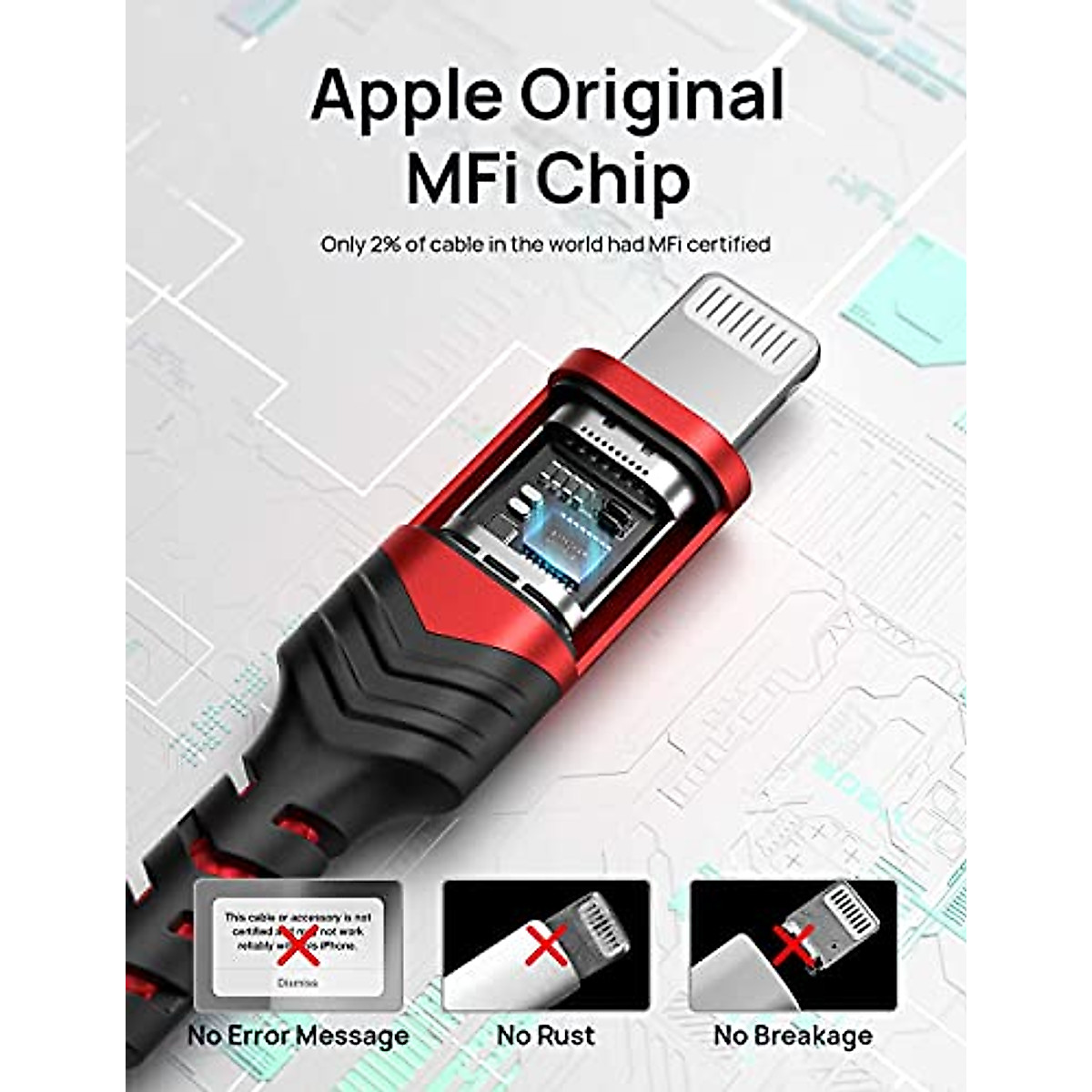 JSAUX 【Apple MFi Certified】 Lightning Cable 6ft, iPhone Charger Cable Nylon Braided Heavy Duty, Upgraded C89 USB Lightning Cord for iPhone 11 Xs Max X XR 8 7 6s 6 Plus SE 5 5s, iPad, iPod-Red