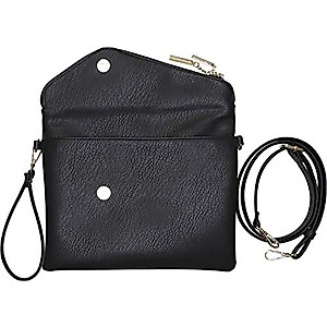 B BRENTANO Fold-Over Envelope Wristlet Clutch Crossbody Bag (Black.)