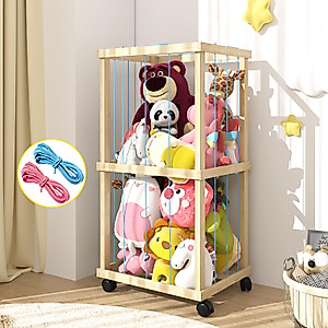 PatioDeco Stuffed Animal Zoo Storage Cage 55" Wood Large Stuffed Animal Storage Basket, Toy Storage for Big Small Stuffed Animals