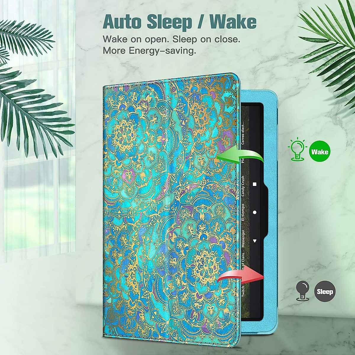 Fintie Folio Case for Amazon Fire HD 8 & Fire HD 8 Plus Tablet (12th/10th Generation, 2022/2020 Release) - [Flex Stand] Premium Vegan Leather Multi-Angle Folio Cover Auto Sleep Wake, Shades of Blue