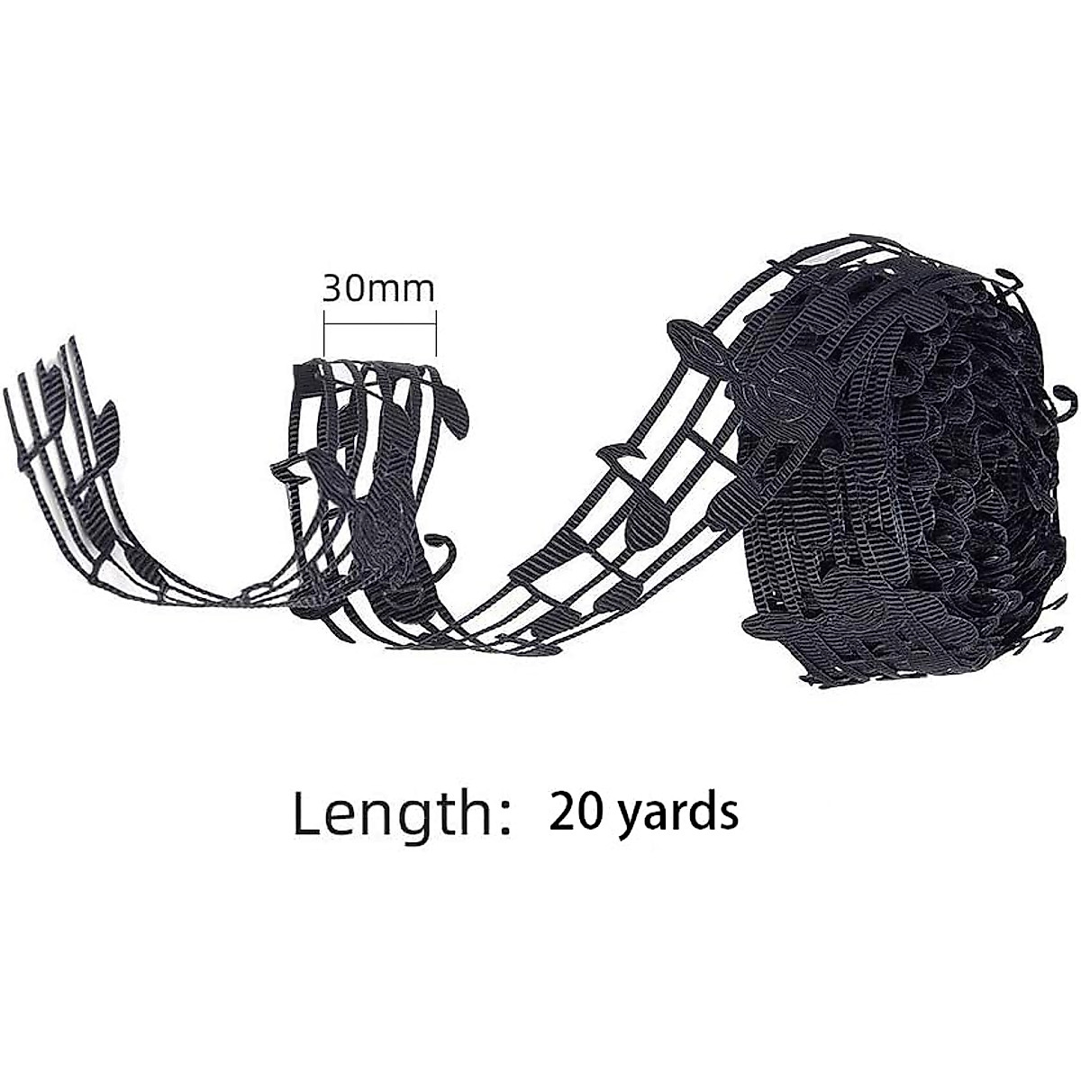 PH PandaHall Music Note Ribbon 20 Yard Music Party Decoration 30mm Rock and Roll Party Decorations Hollow Cut Out Music Note Clothing Trim for Scrapbooking Music Party Birthday Wedding Decor, Black